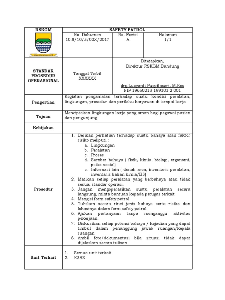 Prosedur Safety Patrol RSKGM Bandung | PDF | Teknologi & Rekayasa