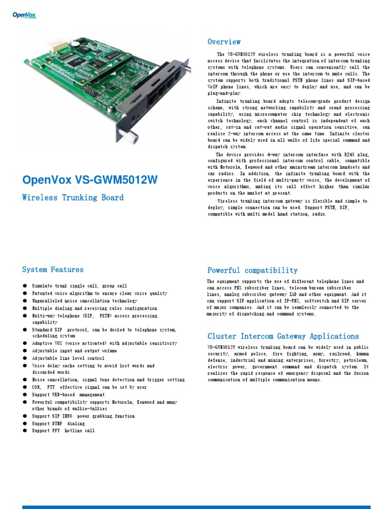 Wireless Trunking Board for SIP & PSTN | PDF | Session Initiation ...