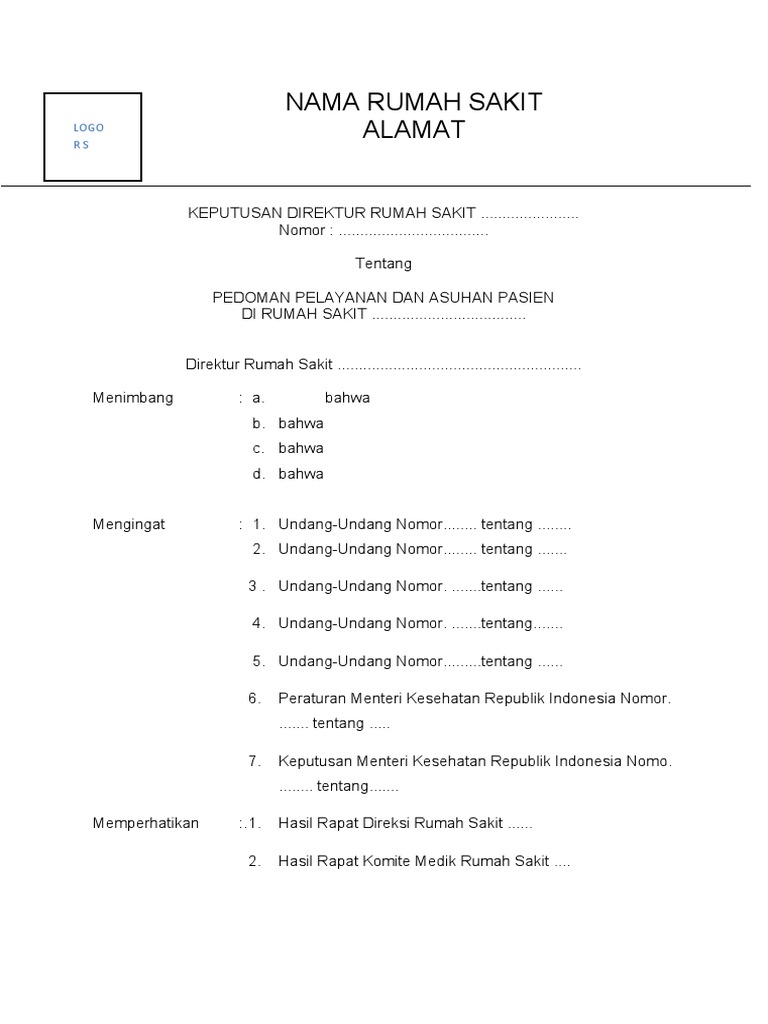 Contoh REGULASI Pelayanan Dan Asuhan Pasien | PDF