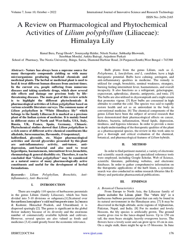 A Review On Pharmacological and Phytochemical Activities of Lilium ...