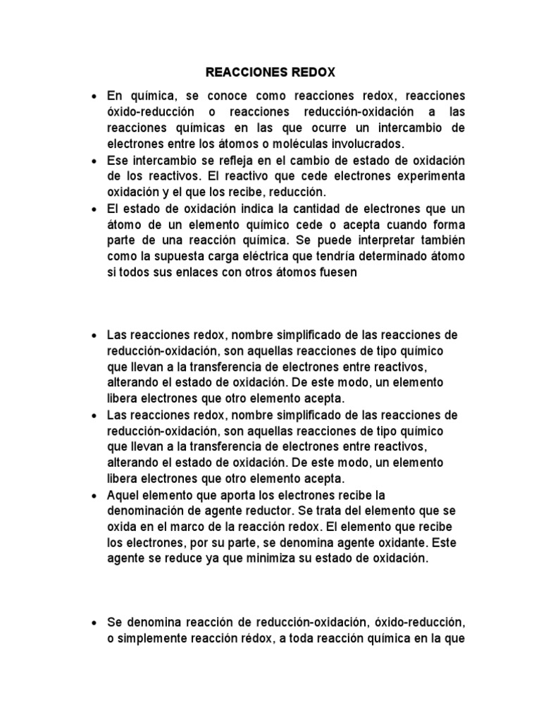 Reacciones Redox | PDF | Redox | Reacciones químicas