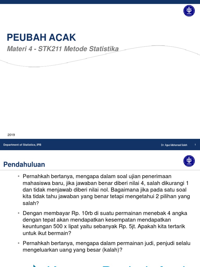 Materi 4 Peubah Acak 2019 | PDF