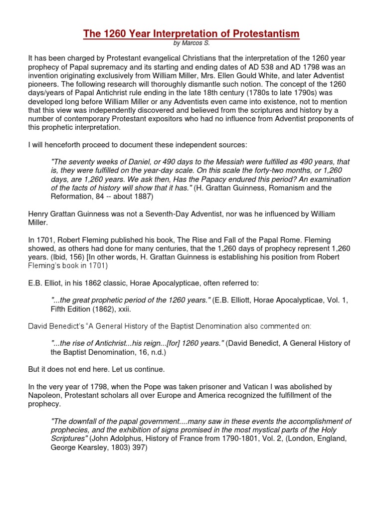 Historicism & The 1260 Years of Protestantism | PDF | Pope | Catholic ...