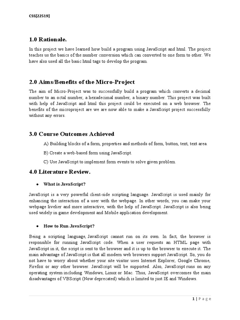 MicroProject CSS | PDF | Html | Java Script