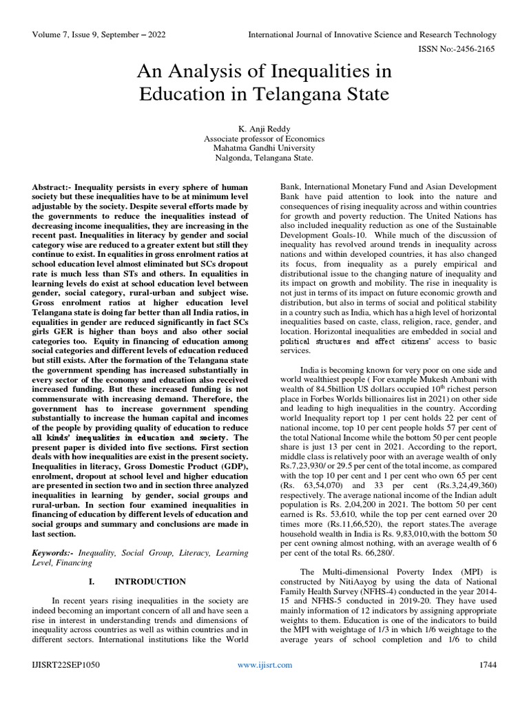 An Analysis of Inequalities in Education in Telangana State | Download ...
