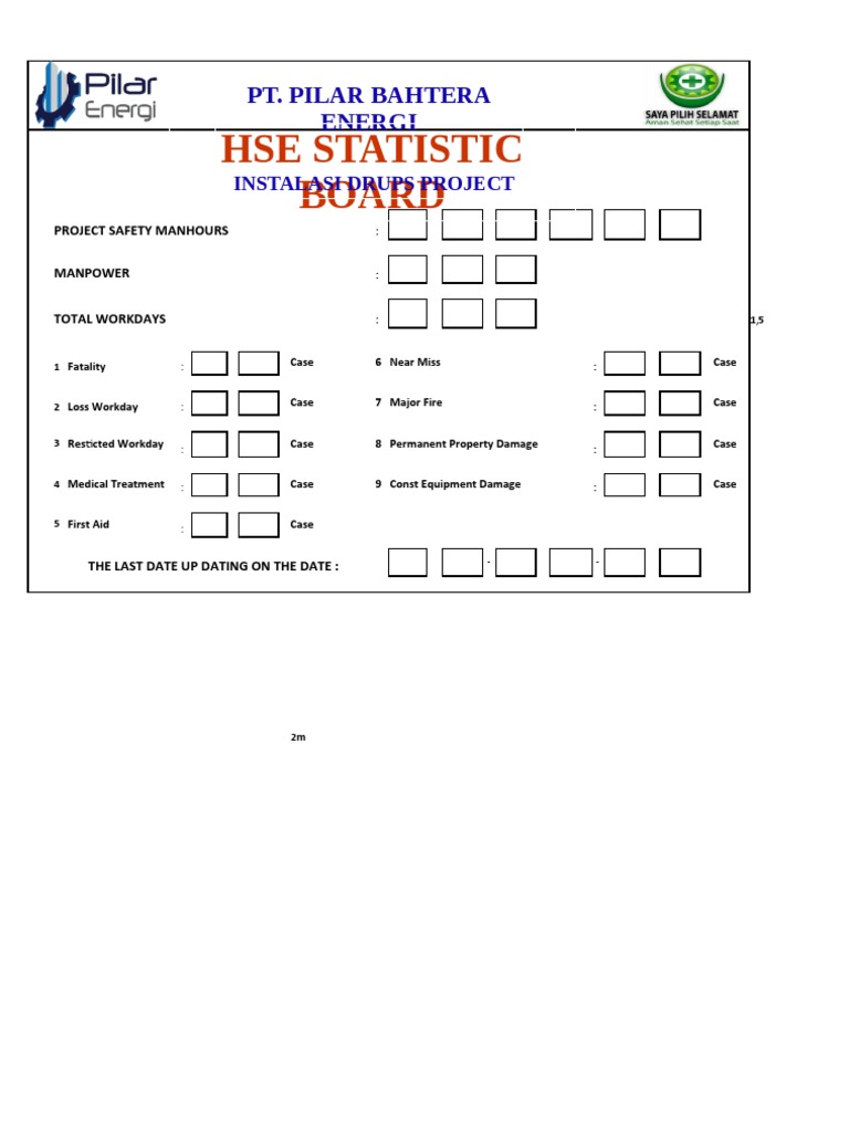 PT. PILAR BAHTERA ENERGI HSE STATISTIC BOARD INSTALASI DRUPS PROJECT | PDF