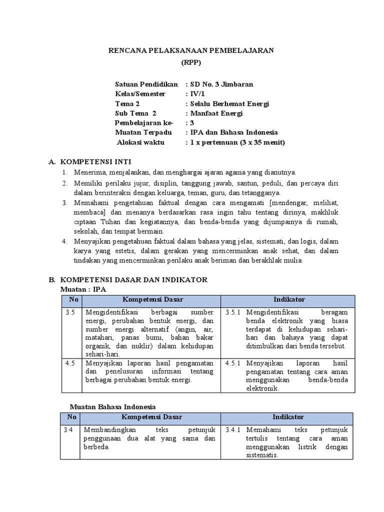 RPP Kelas IV Tema 2 SubTema 2 PB 3 | PDF