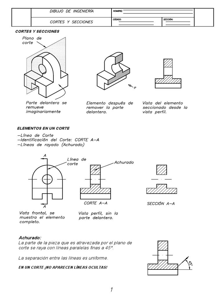 Cortes y Secciones en Dibujo Técnico | PDF