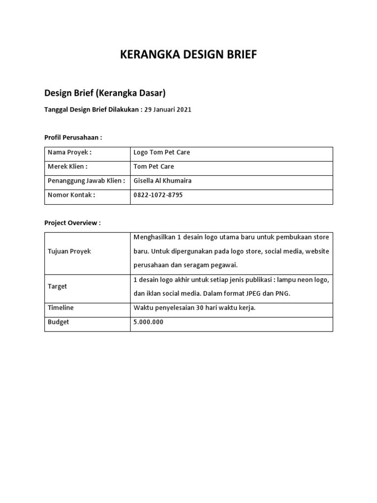 Contoh Kerangka Design Brief Gisell | PDF