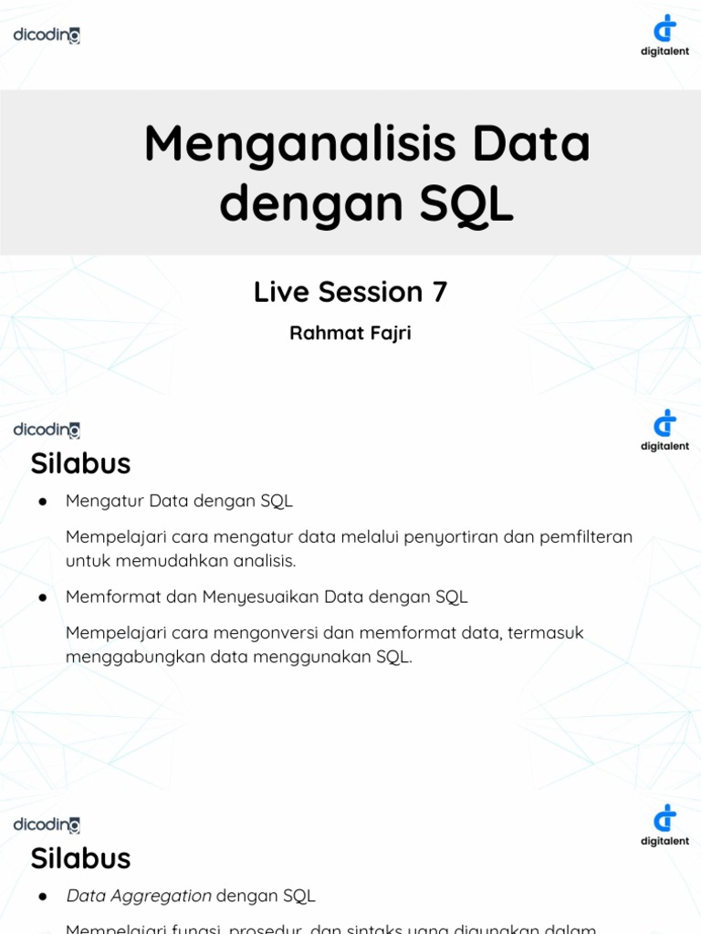 DTS PROA Data Analytics #7 - Menganalisis Data Dengan SQL | PDF DTS PROA Data Analytics #7 - Menganalisis Data Dengan SQL | PDF