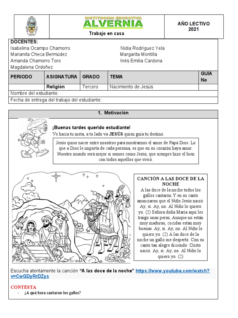 Guia 5 Religion Nacimiento de Jesus | PDF | Jesús | Natividad De Jesus