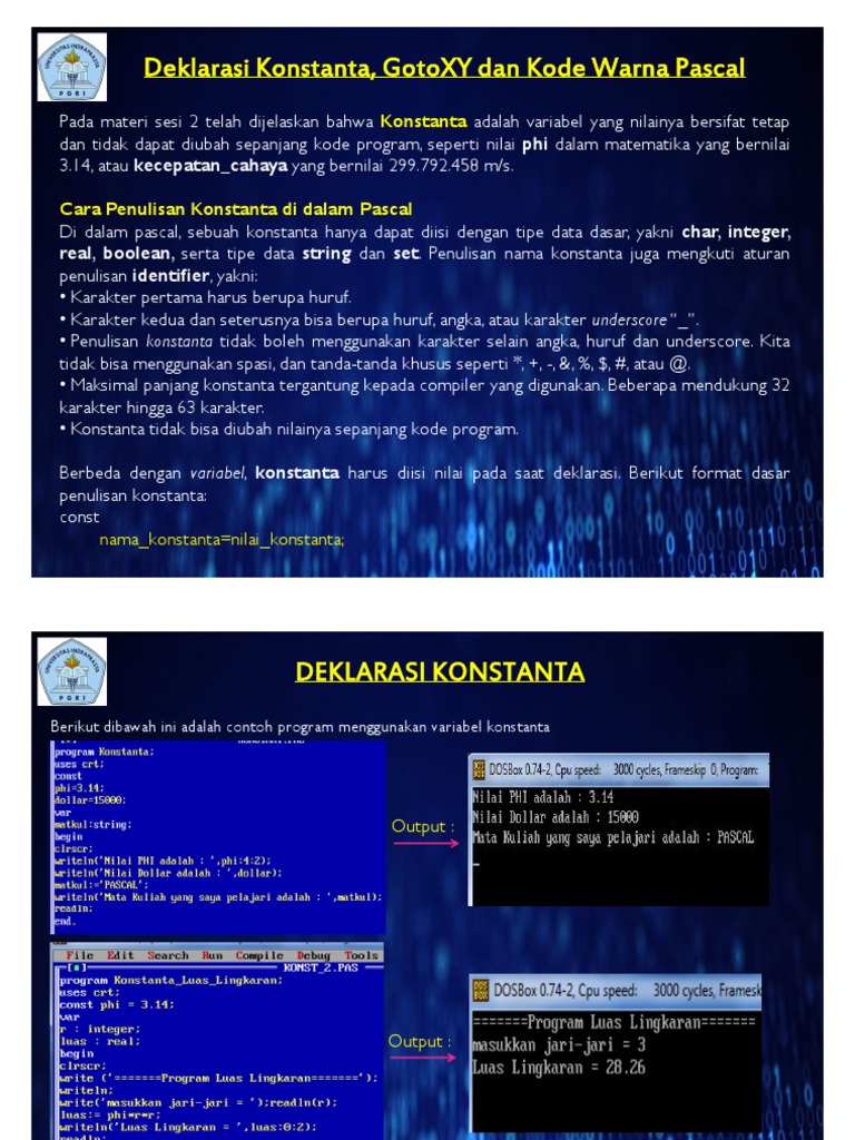 Deklarasi Konstanta, GotoXY dan Kode Warna Pascal | PDF
