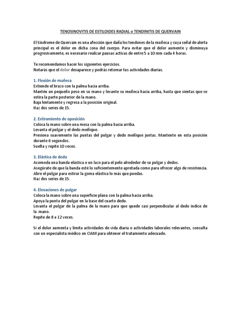 TENOSINOVITIS DE ESTILOIDES RADIAL o TENDINITIS DE QUERVAIN | PDF