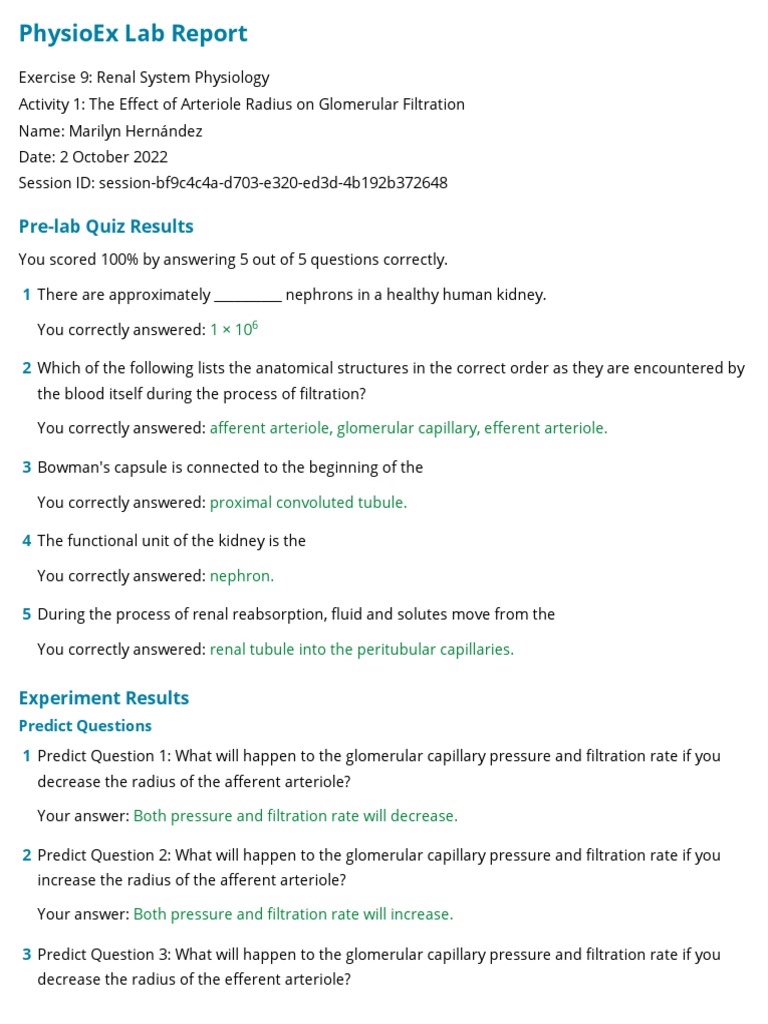 Physioex Exercise 9 Activity 1 Pdf Abdomen Urinary System
