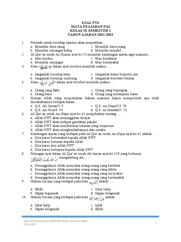 Soal PTS PAI Kelas IX | PDF