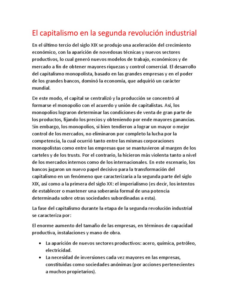 El Capitalismo en La Segunda Revolución Industrial | PDF | Monopolio | Capitalismo