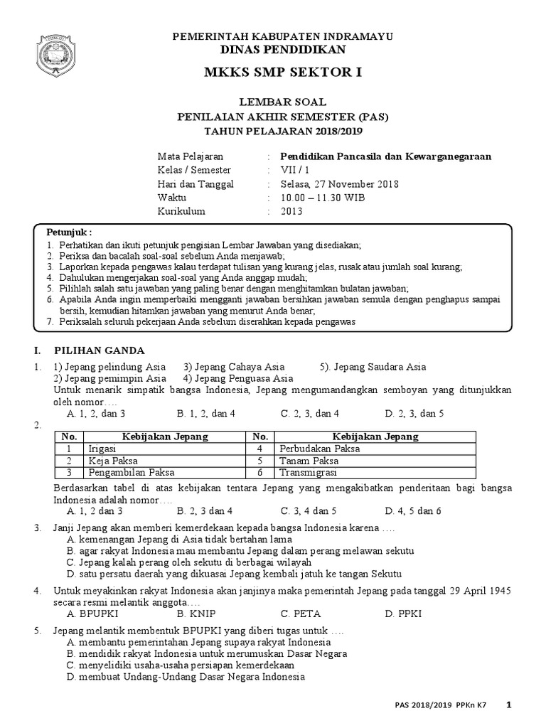 4-SOAL PAS PPKN 7 K13 Edit | PDF