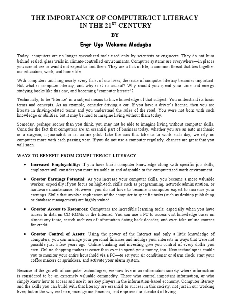 Computer Literacy | PDF | Computer Keyboard | Chair