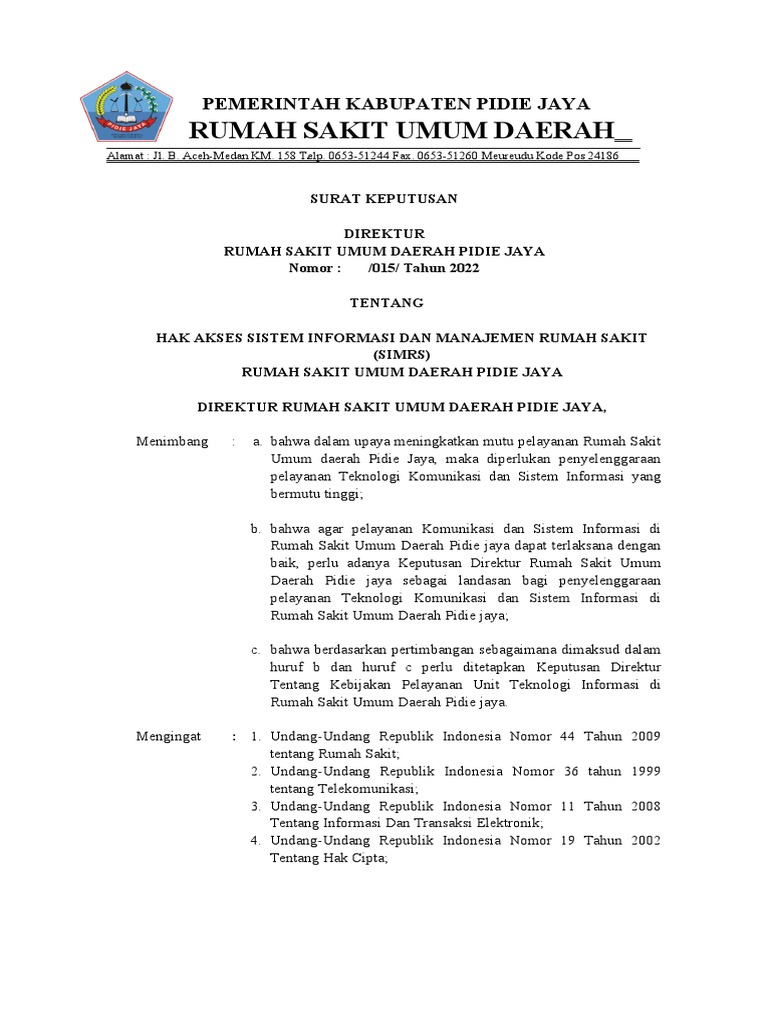 Fix SK Hak Akses Sim RS | PDF