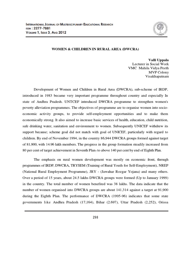 Women & Children in Rural Area (Dwcra) | PDF | Economies