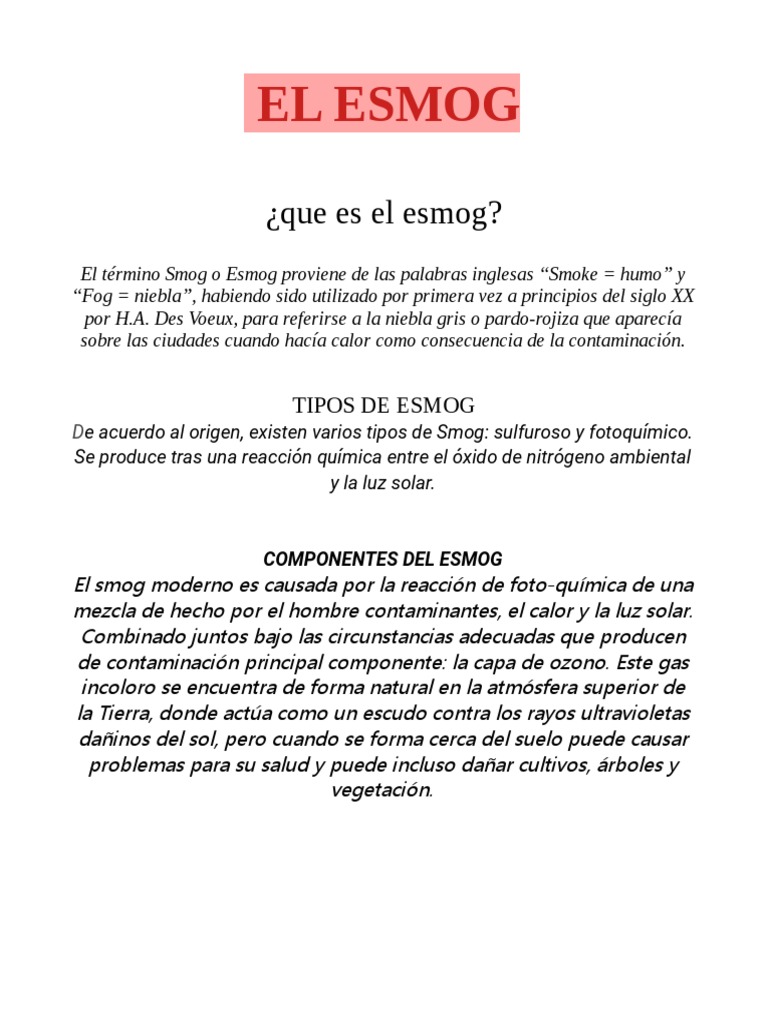 El Esmog | PDF | Niebla tóxica | Contaminación