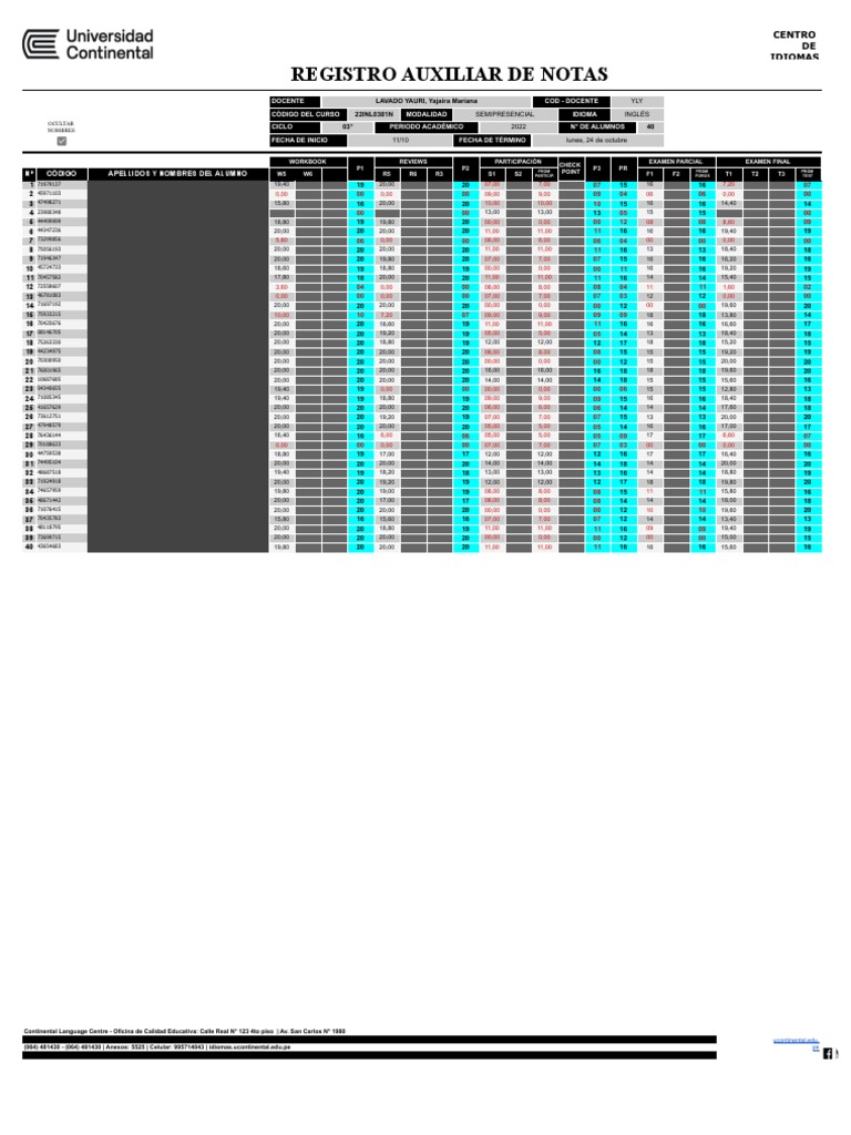 2.1. Registros Auxiliares de Notas 22INL0381N - REGISTRO GENERAL | PDF