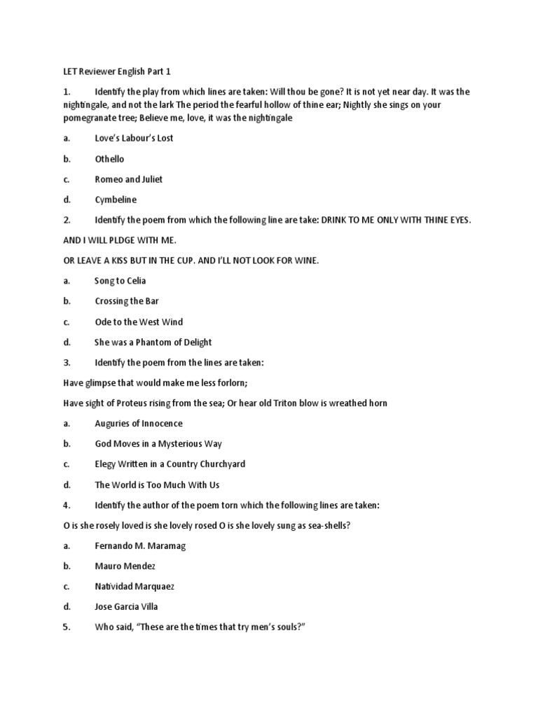 LET Reviewer for English Majors | PDF