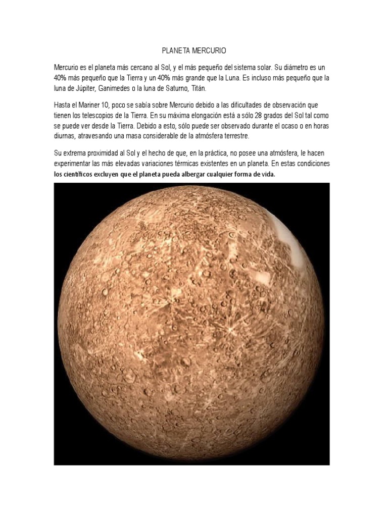 Folleto Sobre El Planeta Mercurio