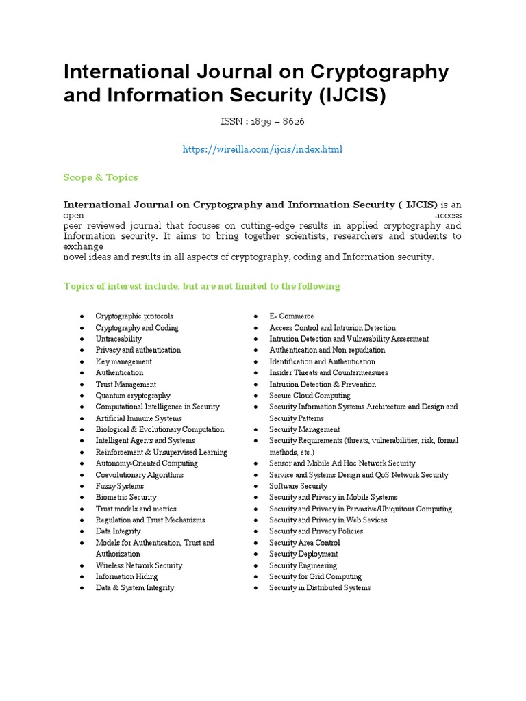 International Journal On Cryptography and Information Security IJCIS | PDF | Security | Computer ...