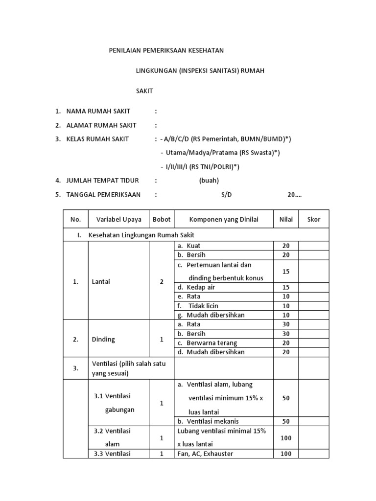 Contoh - Checklist-Sanitasi-Rs | PDF