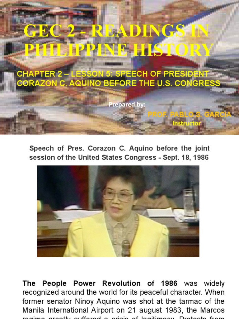 GEC 2 - Chapter 2, Lesson 5 - Pres. Cory Aquino's Speech Before US ...
