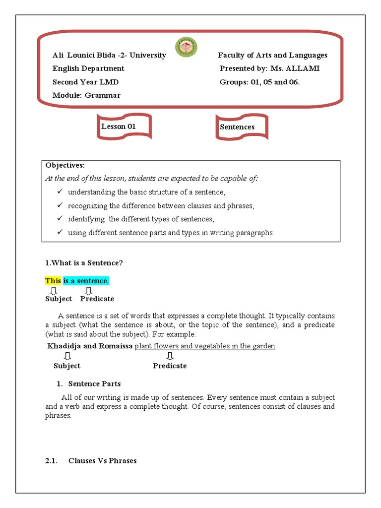 Grammar.-Lesson-One-Sentence-Types- | PDF | Sentence (Linguistics) | Clause