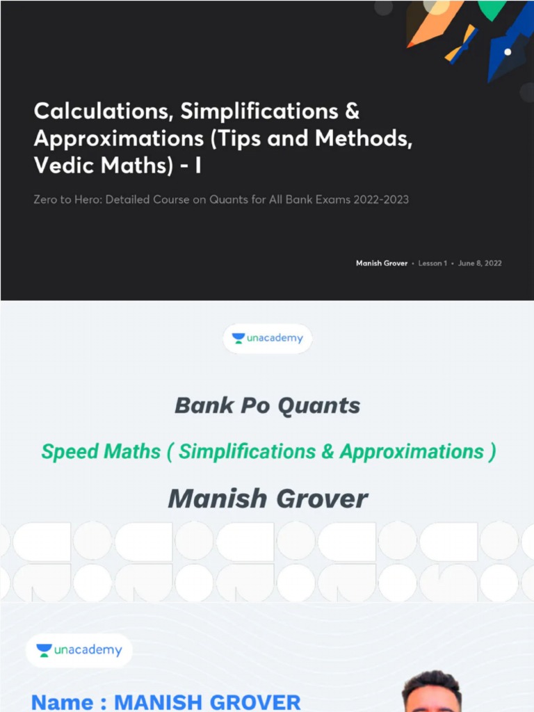 Calculations Simplifications Approximations Tips and Methods Vedic Maths I No Anno | PDF