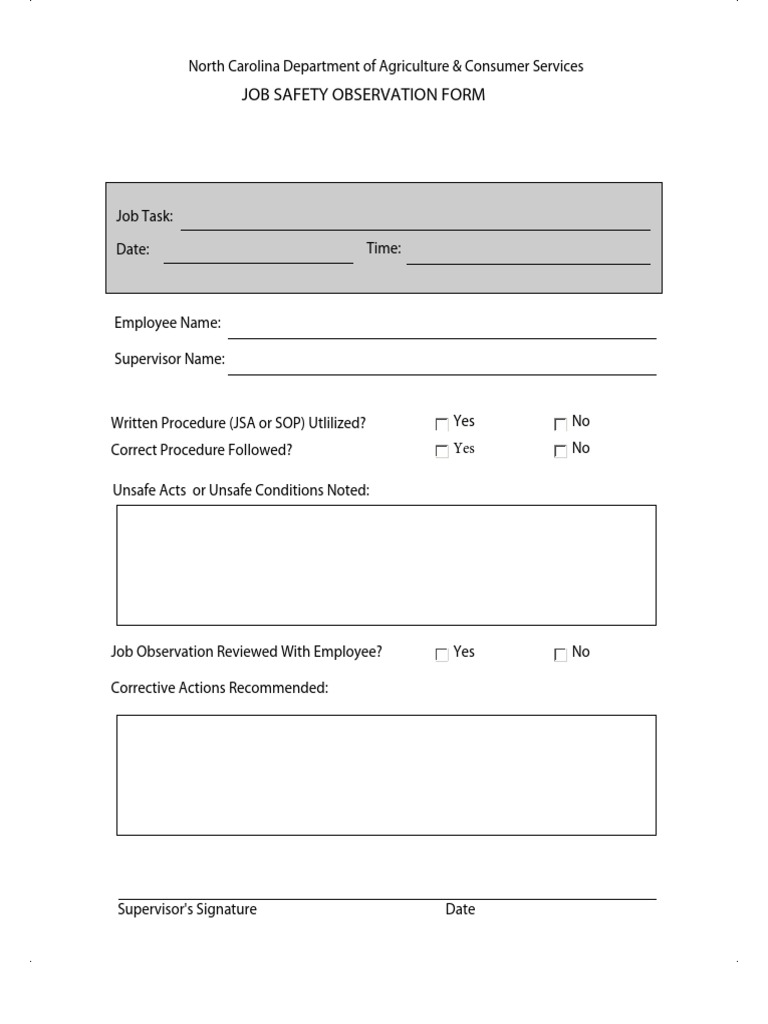 Job Safety Observation Form Sample | PDF