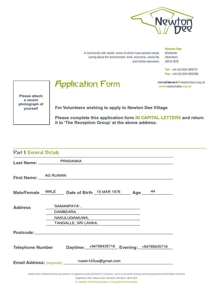 Newton Dee Volunteer Application Form | PDF