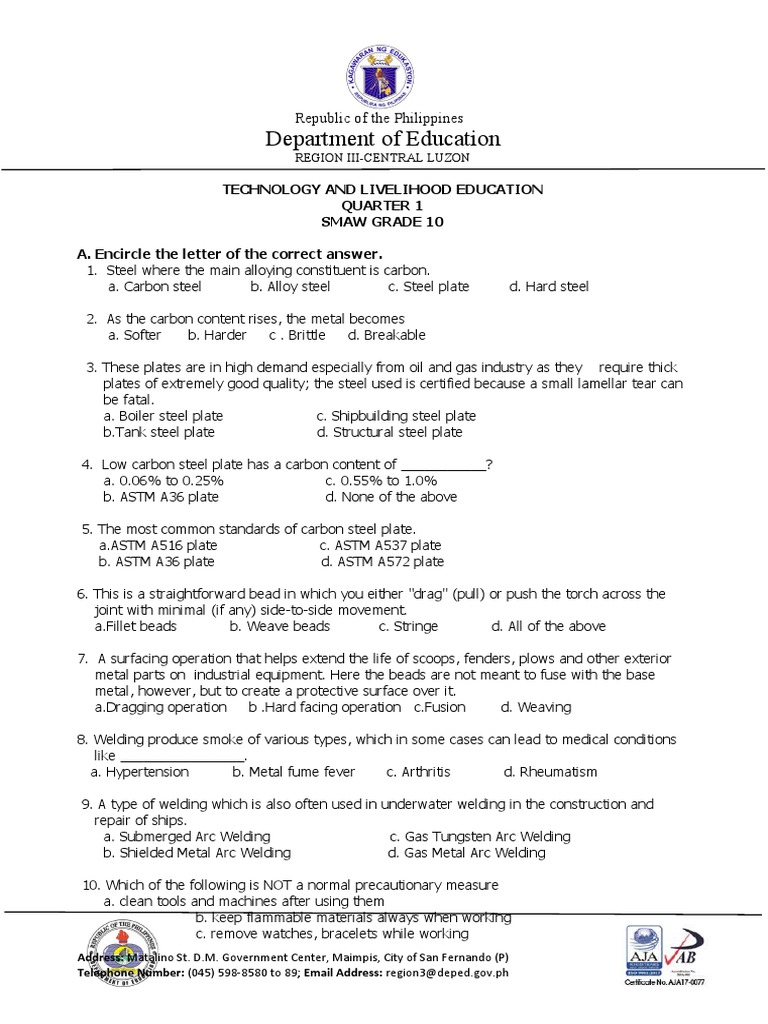 Grade 10 Smaw | PDF | Welding | Construction
