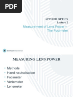 Lensometry Manual for Optical Measurements | PDF | Optics | Light