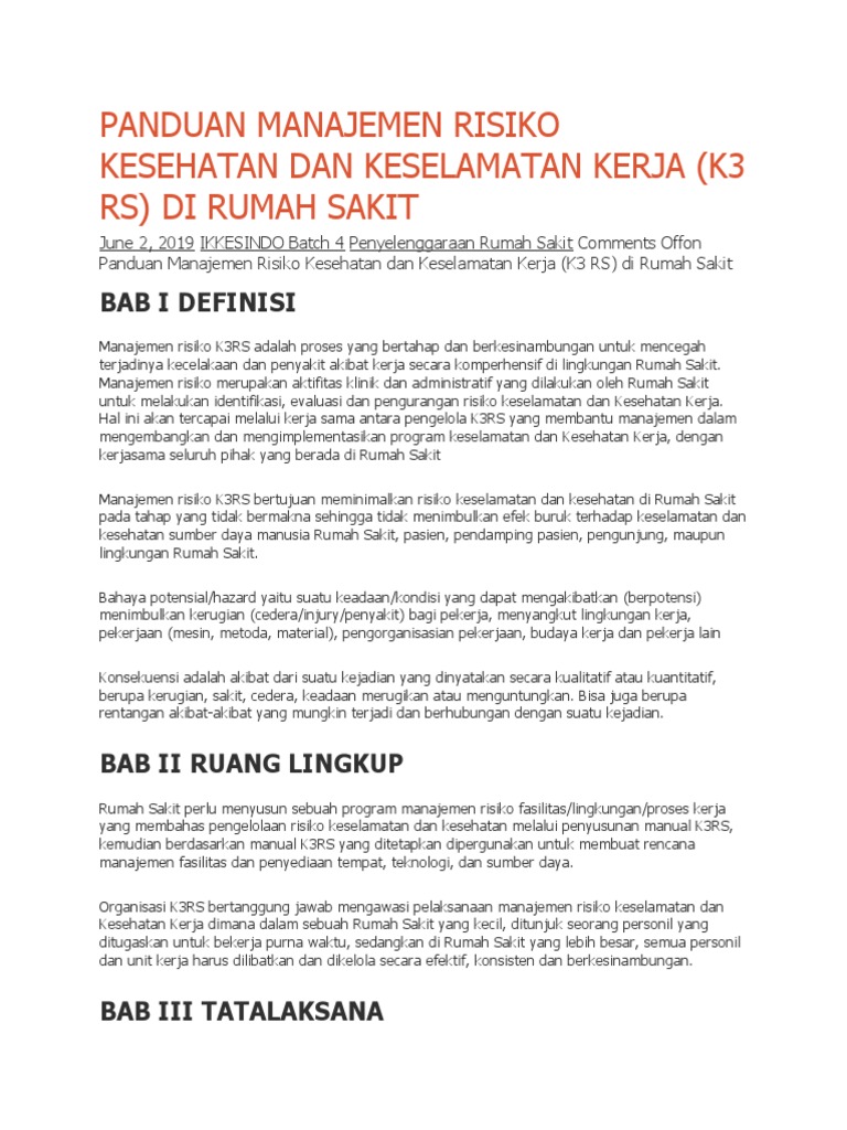 1.1 Panduan Manajemen Risiko Kesehatan Dan Keselamatan Kerja | PDF