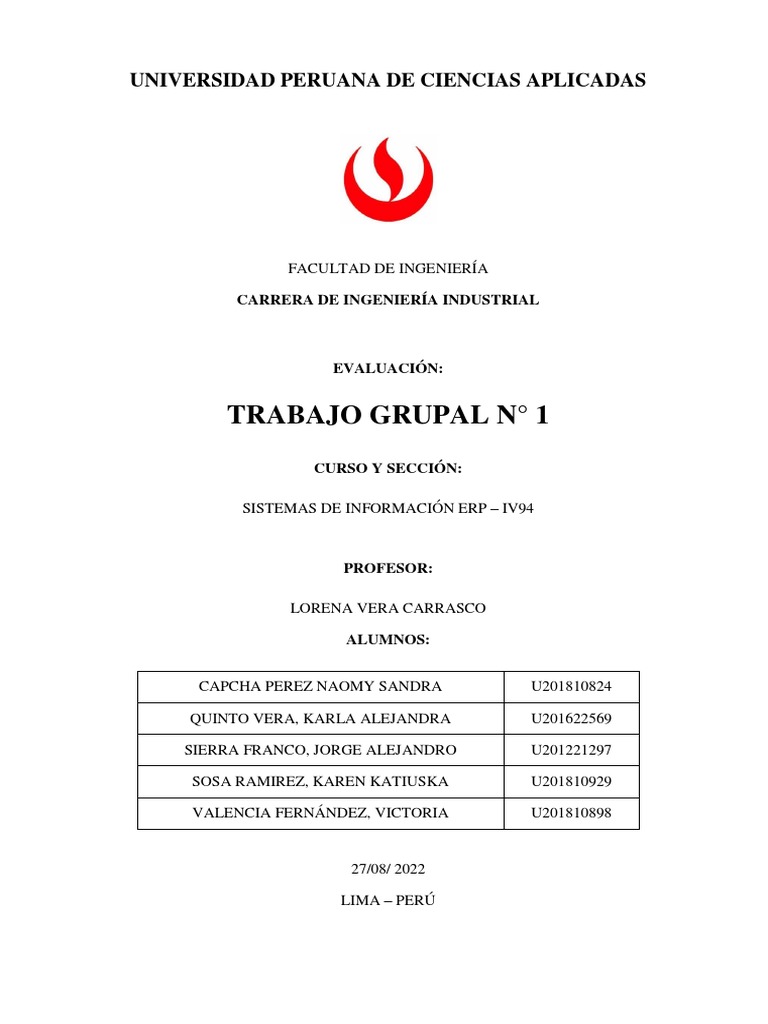 Trabajo Grupal N°1 ERP | PDF | Planificación de recursos empresariales | Software