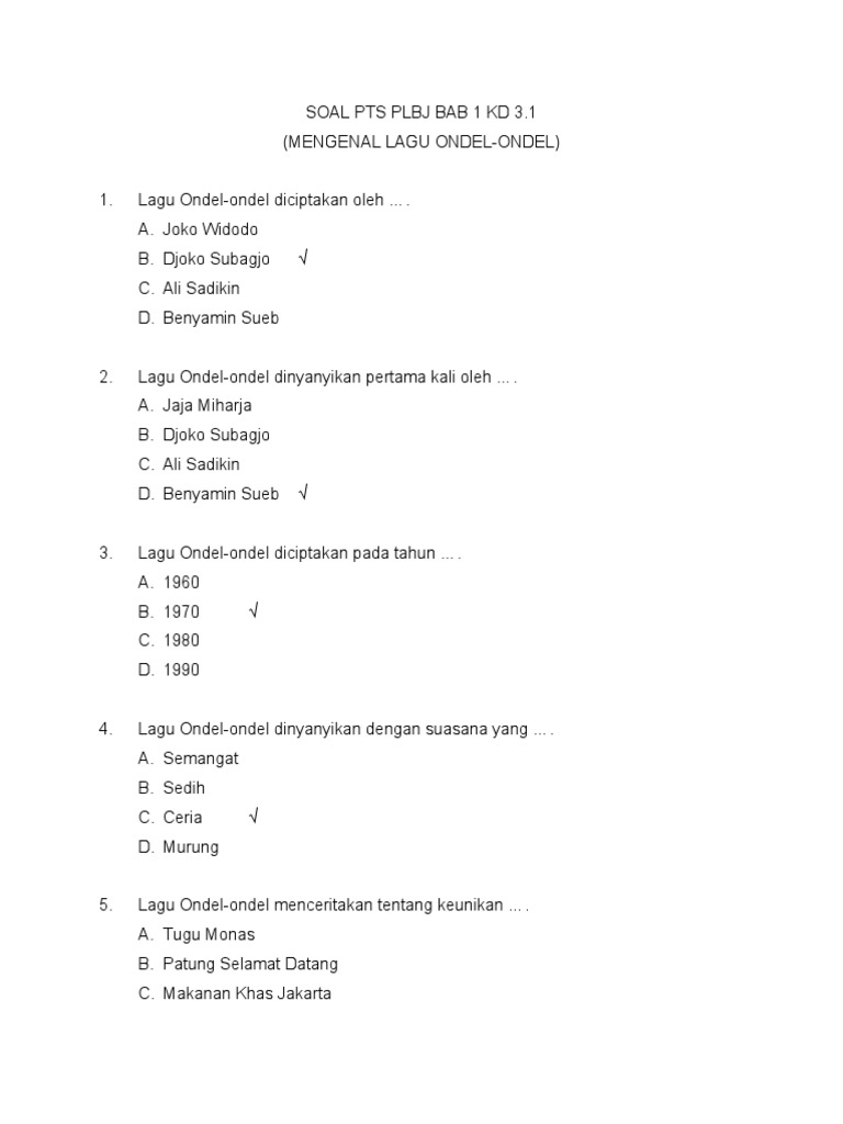 Pts Semester 1 Kls 6 PLBJ Bab 1 KD 3.1 | PDF