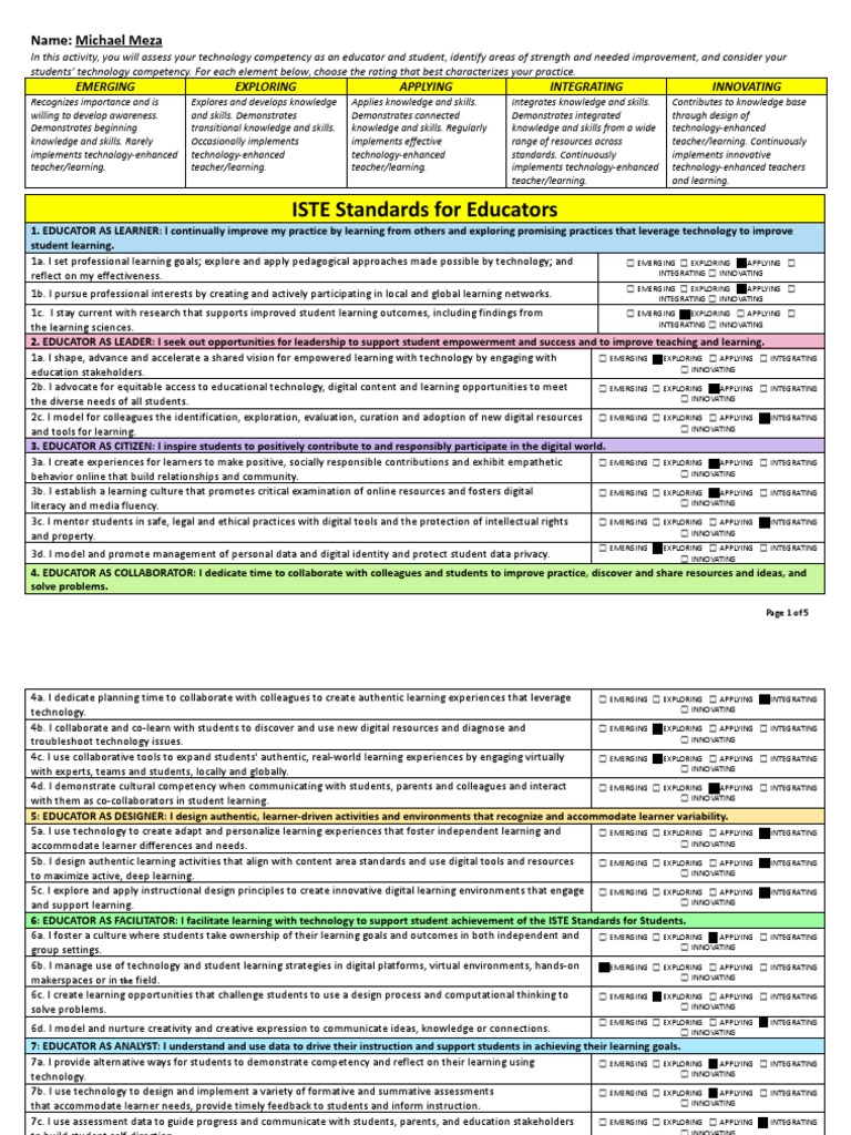 Iste Stds Self Assessment | PDF | Learning | Educational Assessment