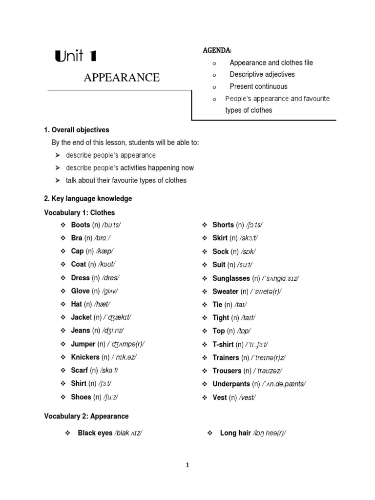 Unit 1 - Student's Book | PDF | Clothing | Sweater