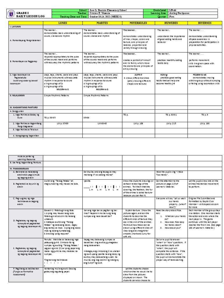 DLL - Mapeh 1 - Q1 - W8 | PDF | Learning | Rhythm