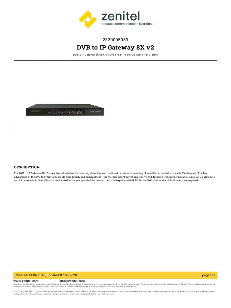 Zenitel-DVB To IP Gateway 8X v2-2320005053 | PDF | Video | Media Formats