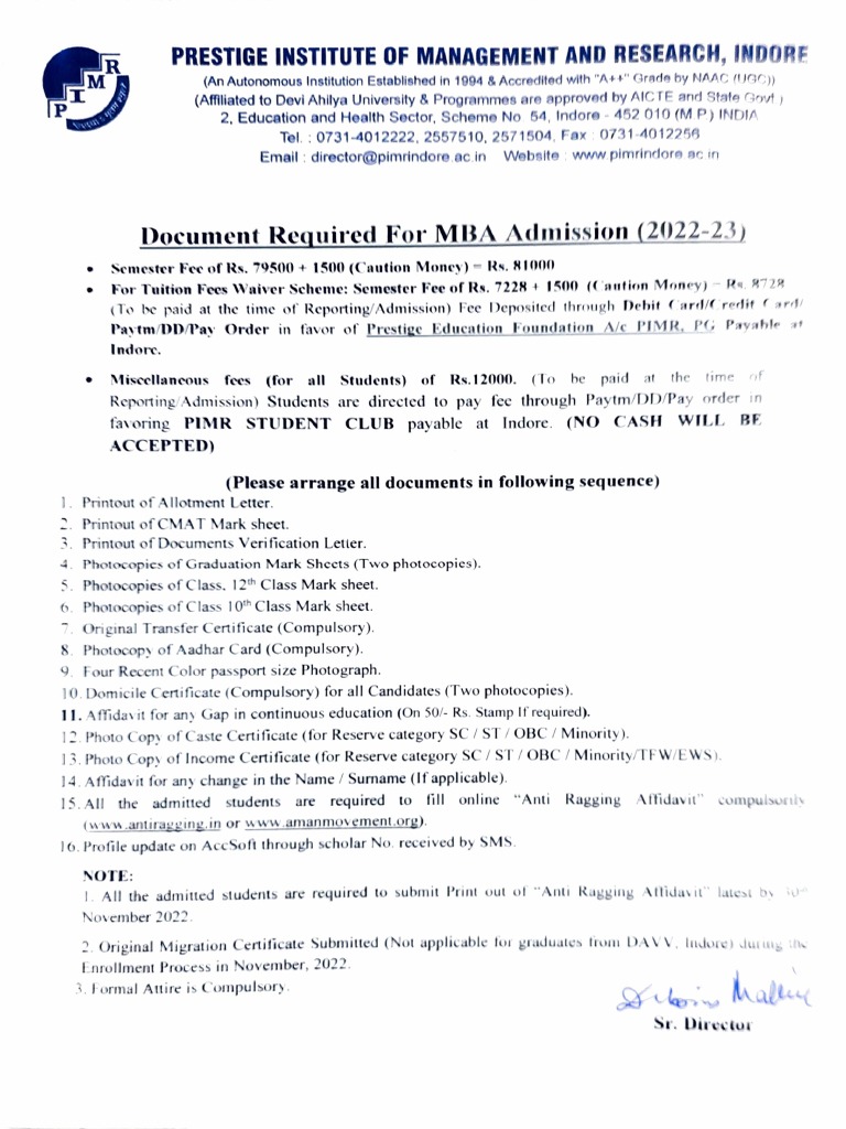 Reqired Document For Adms | PDF