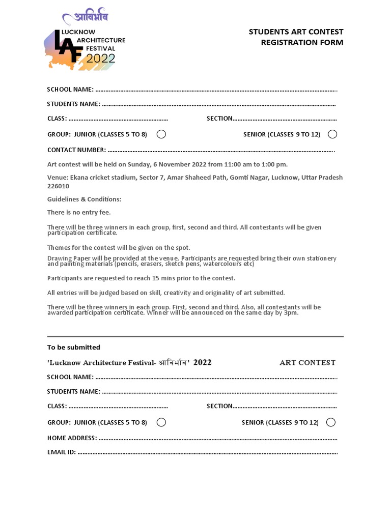 Students Art Contest Registration Form: To Be Submitted | PDF