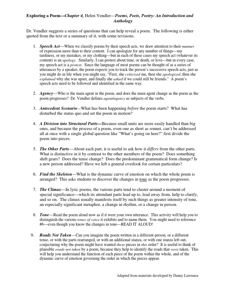 Exploring A Poem Helen Vendler | PDF | Poetry | Sentence (Linguistics)
