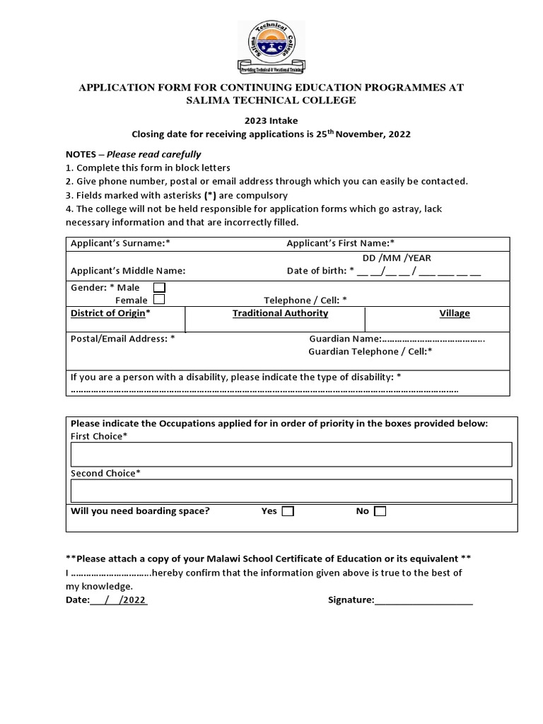 Applications Form For 2023 - Printable Forms Free Online
