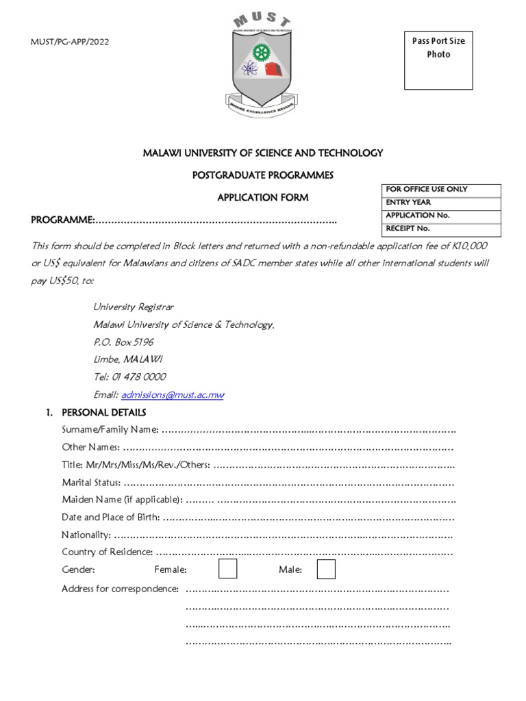 2022 Postgraduate Application Form | PDF | Academic Degree | University ...
