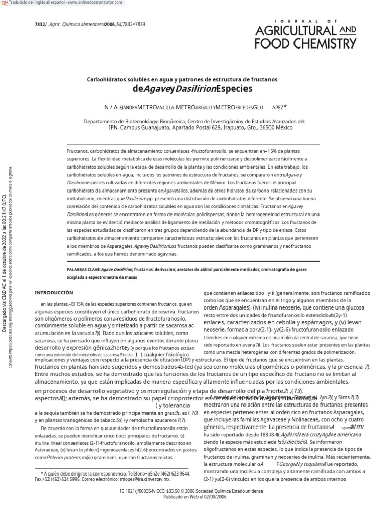Carbohidratos Solubles en Agua y Patrones de Estructura de Fructanos ...